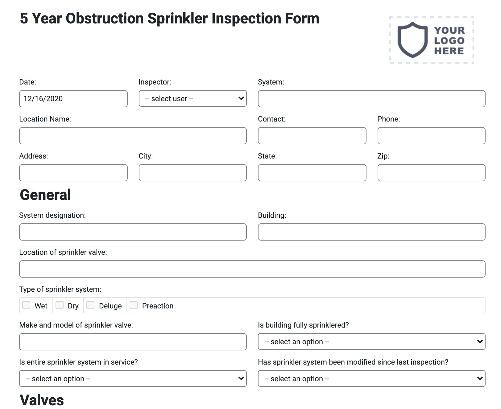 Docspace | 5 Year Obstruction Sprinkler Inspection Form for Mobile ...